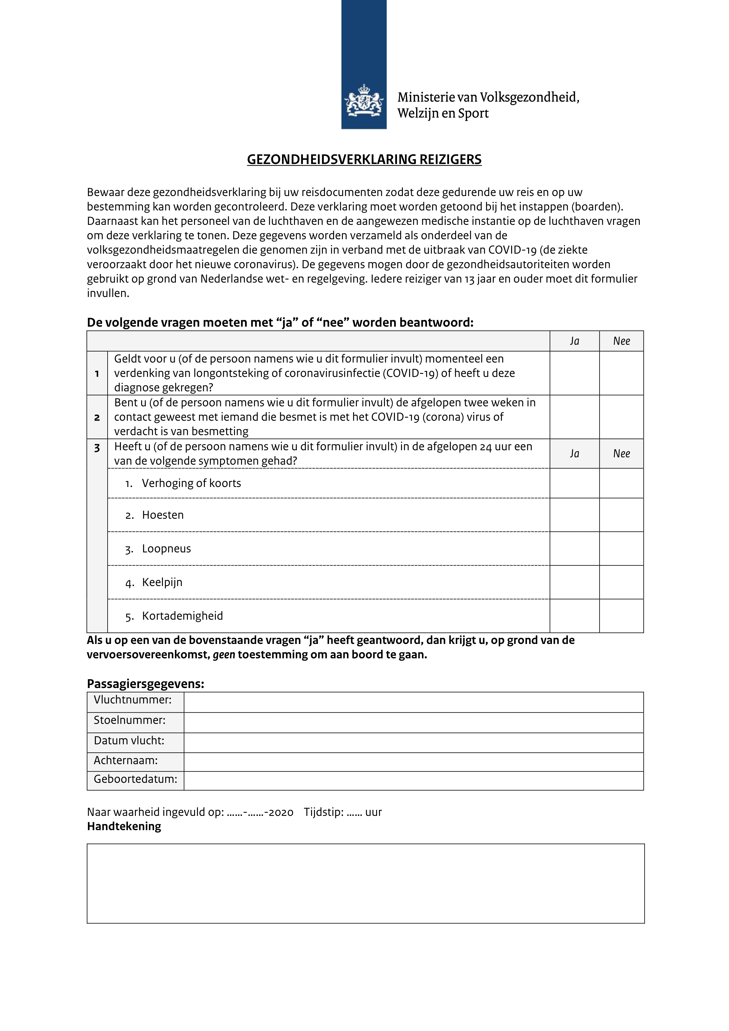 Gezondheidsverklaring Reizigers NL » NaarCuracao.com